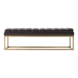Modrest Bridger Modern Black Vegan Leather + Brass Dining Bench ...