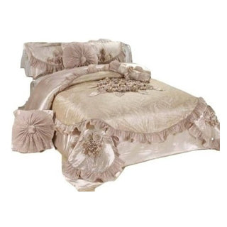 6-Piece Creme Sweet Victorian Satin Comforter Set, California King ...