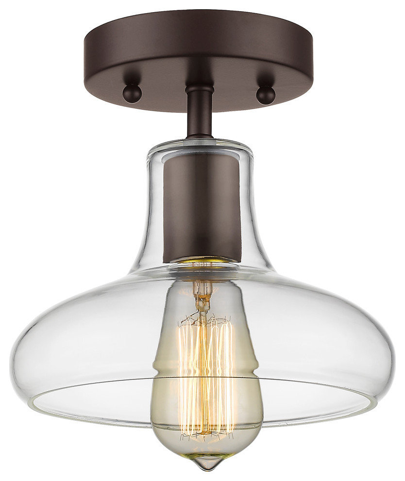 Dickens Industrial Style 1-Light Bronze Semi Flush Ceiling Fixture, 8 ...