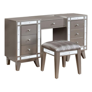 Coaster Leighton Wood Vanity Desk and Stool Set Metallic Silver ...