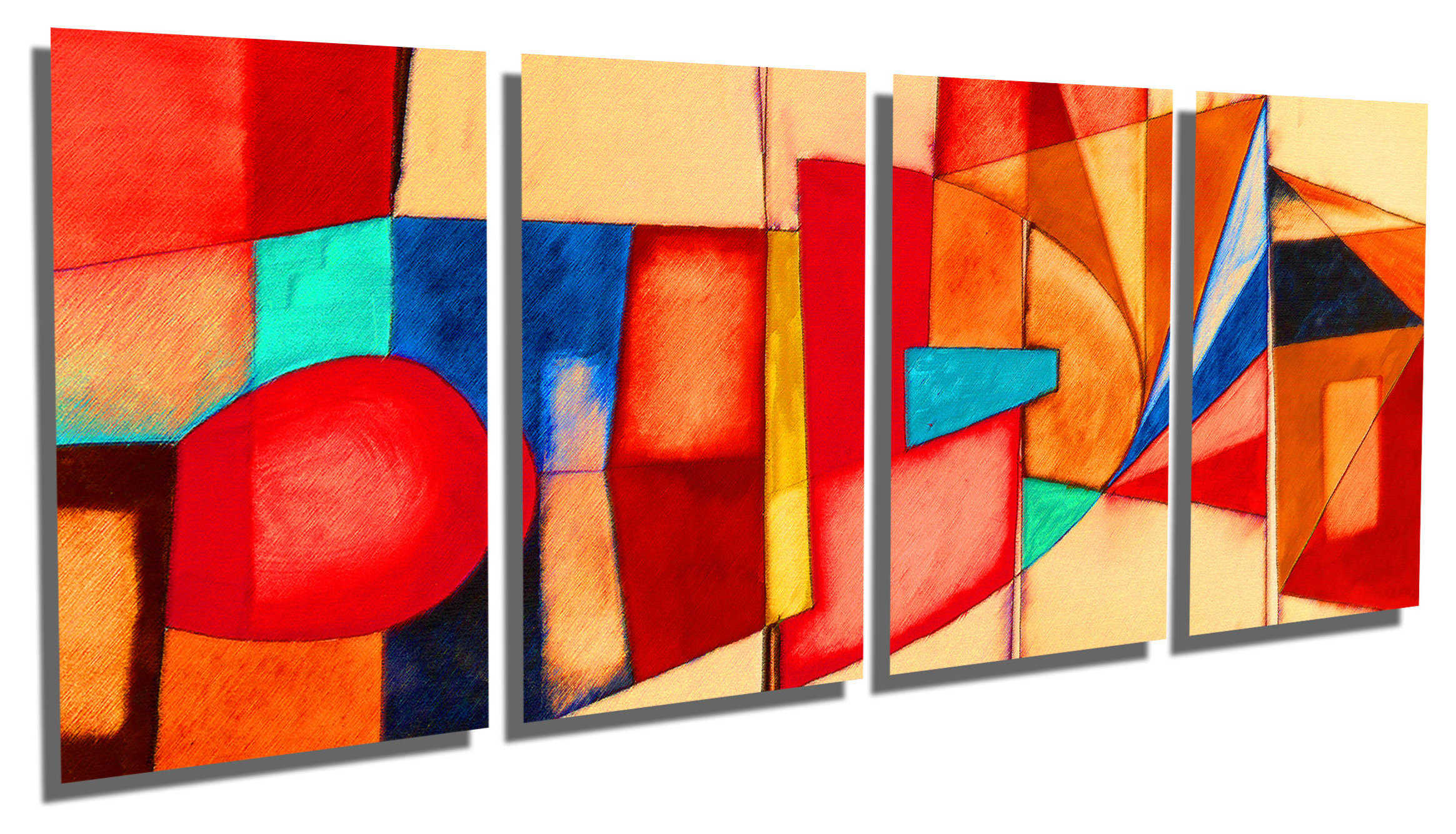 Abstract Shapes Art Metal Print 4 Panel Split, HD Aluminum, 96x36 ...