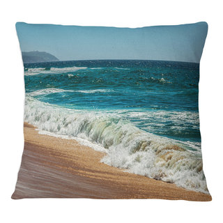 Ideal Blue Atlantic Beach in Summertime Seashore Throw Pillow, 16"x16 ...