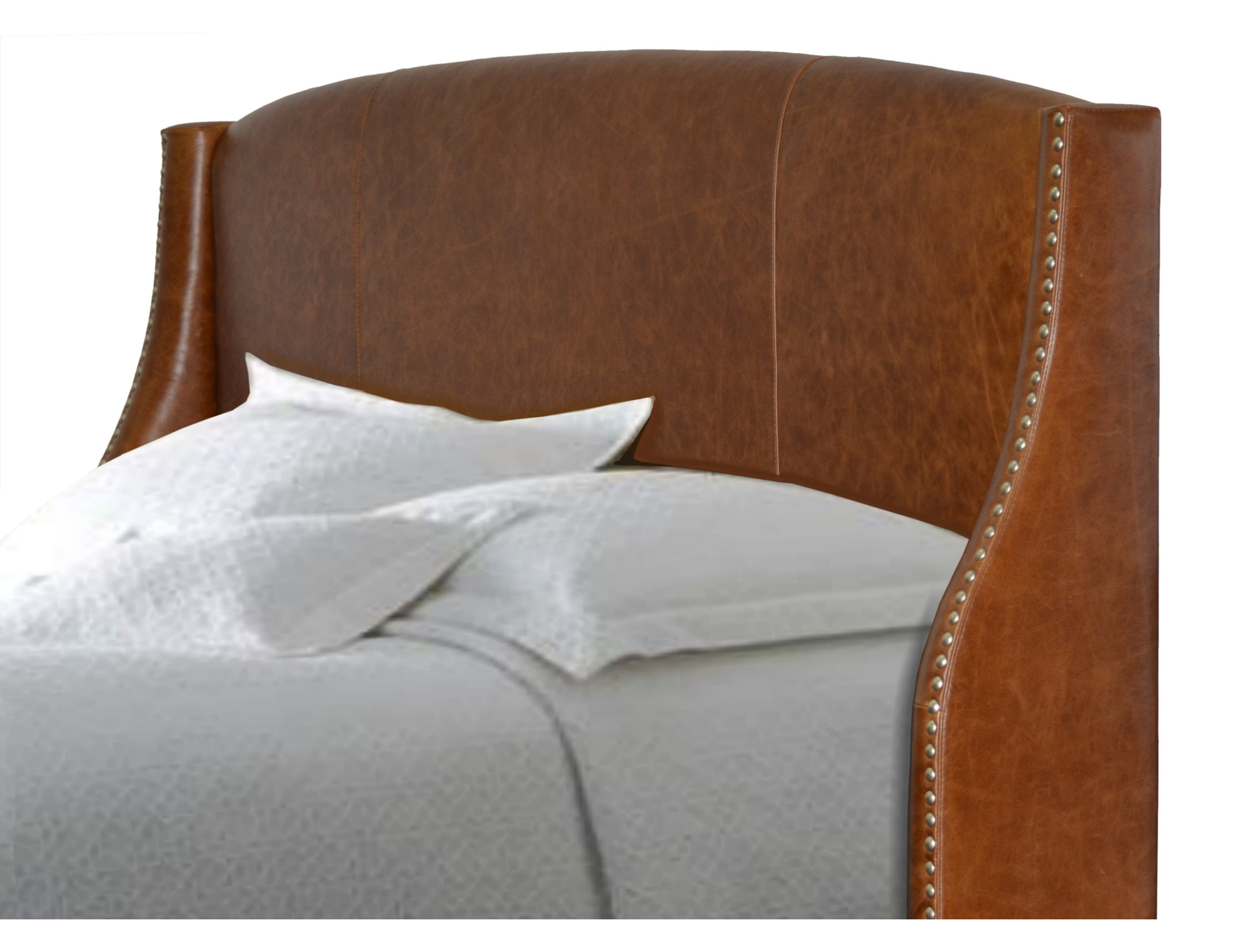 Leather Wing Headboard With Nail Heads, Distressed Brown, Queen ...