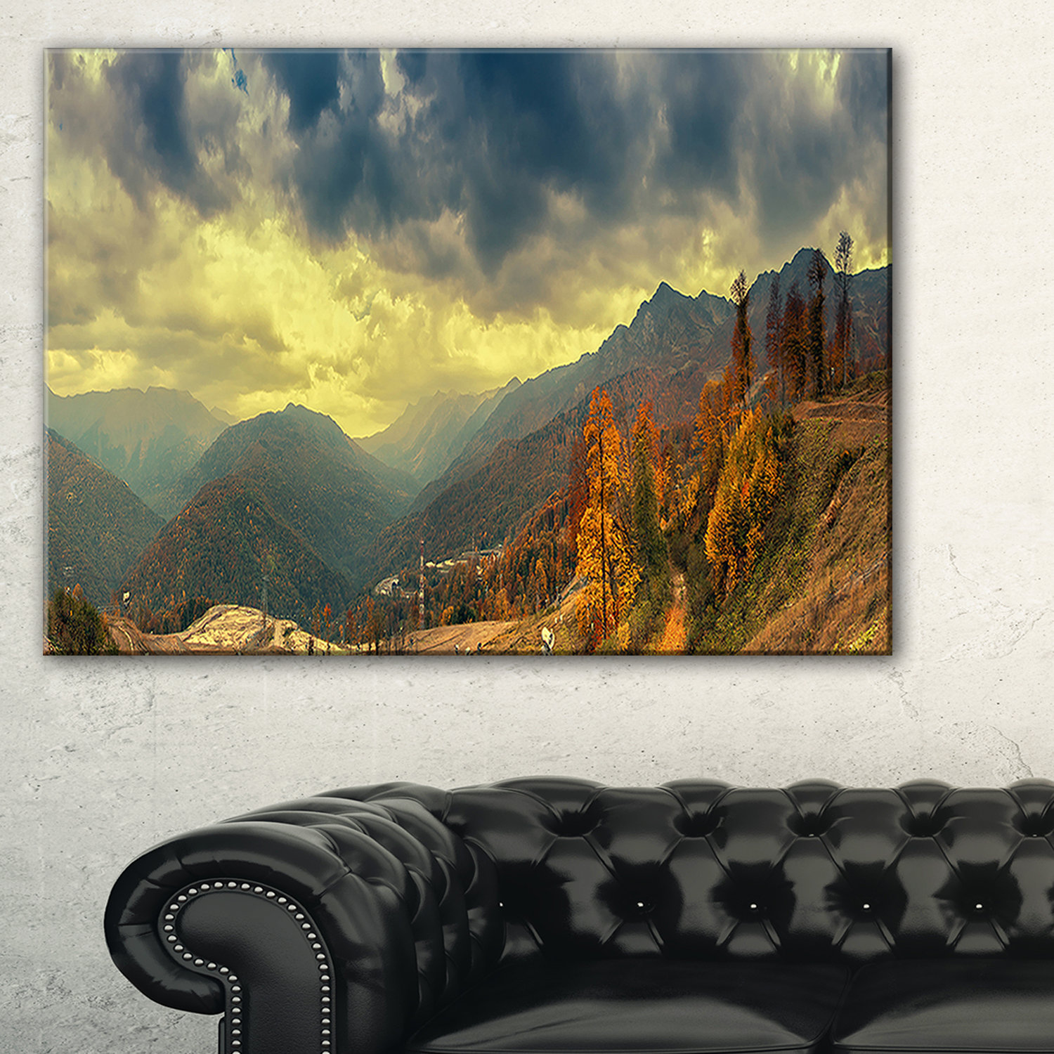 "Caucasus Mountains Yellow Panorama" Landscape Artwork Canvas, 40"x30 ...
