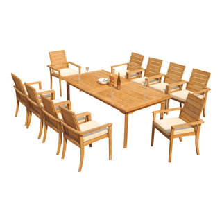 11-Piece Outdoor Teak Dining Set: 117" Rectangle Table, 10 Alps ...