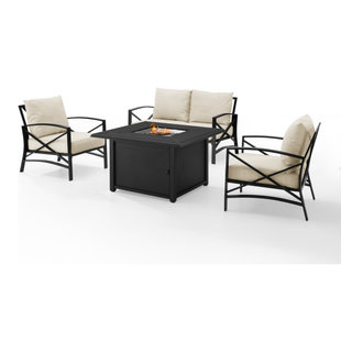 Kaplan 4pc Outdoor Loveseat Set With Fire Table Transitional