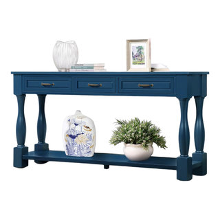 Retro Console Table, Carved Column Support With 3 Spacious Drawers ...