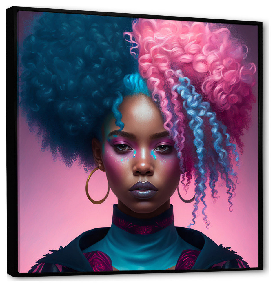 Hip Hop Girl With Pink And Blue Hair III Framed Canvas, 16x16 ...