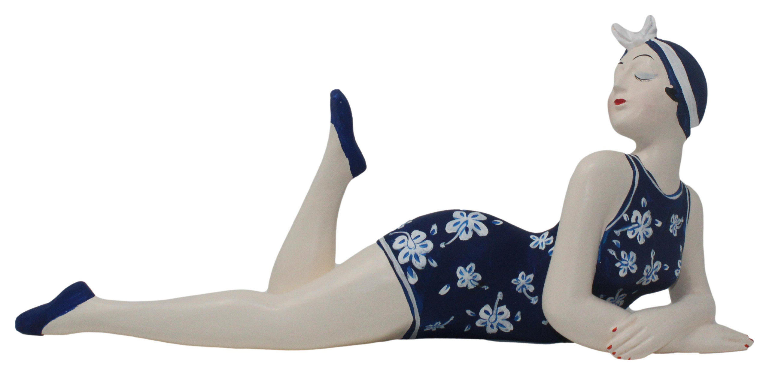 Retro Bathing Beauty Lying Figurine Statue, Swim Suit Woman Navy White ...
