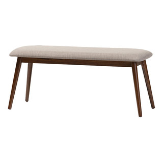 Flora Mid-Century Modern Light Gray and Oak Wood Dining Bench ...