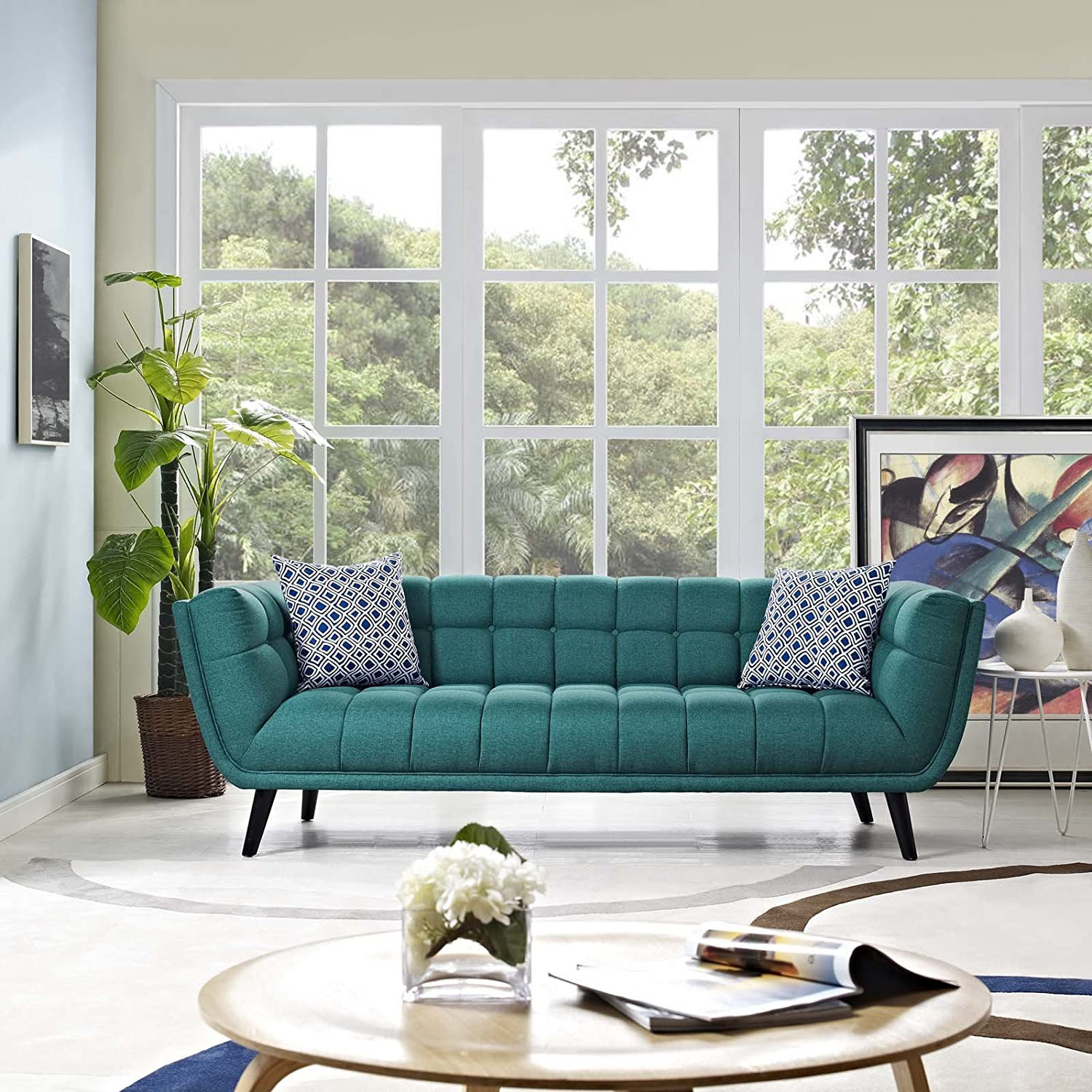 Button-Tufted Upholstered Sofa with Angled Legs & Transitional Elegance ...