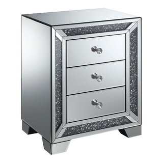 Acrylic Three Drawer Side Table with Diamond Pull and Shimmer Accent ...