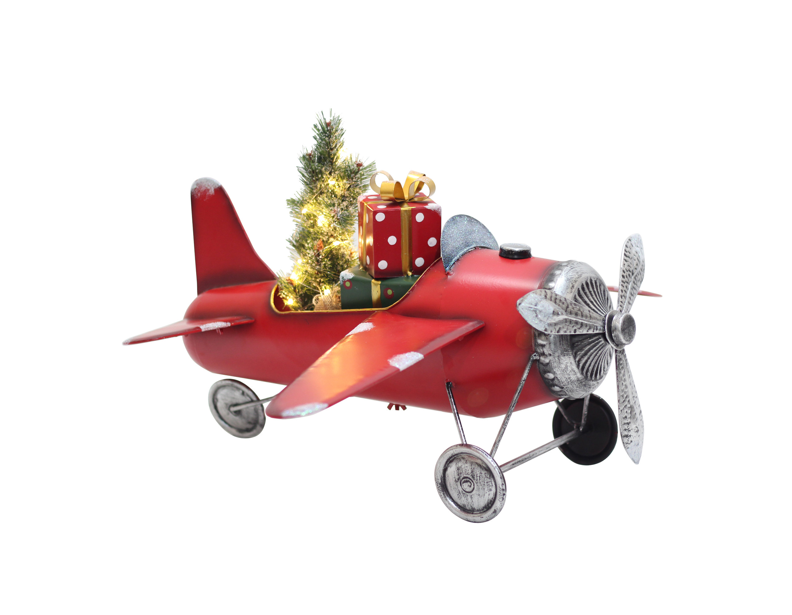 Small Red Airplane With Lighted Christmas Tree and Gifts - Traditional ...