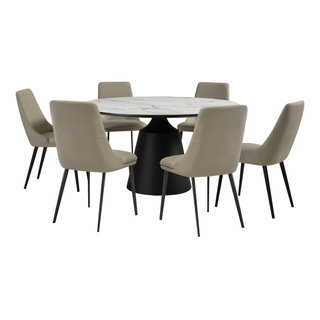 Knox Genesis 7 Piece Dining Set With Stone Top and Faux Leather Chairs ...