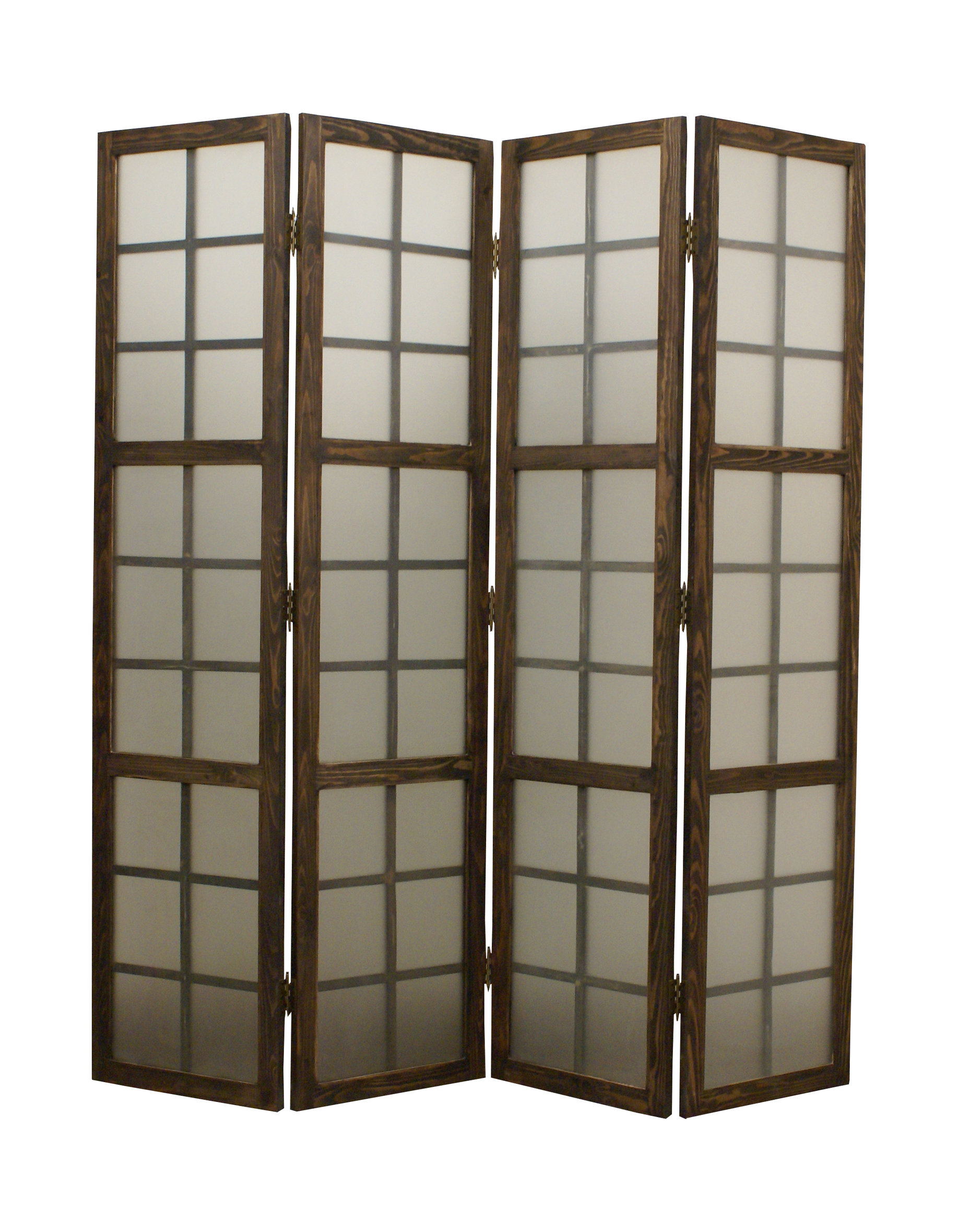 4 Panel Glass Room Divider with Window Pane Design, Brown and Clear ...