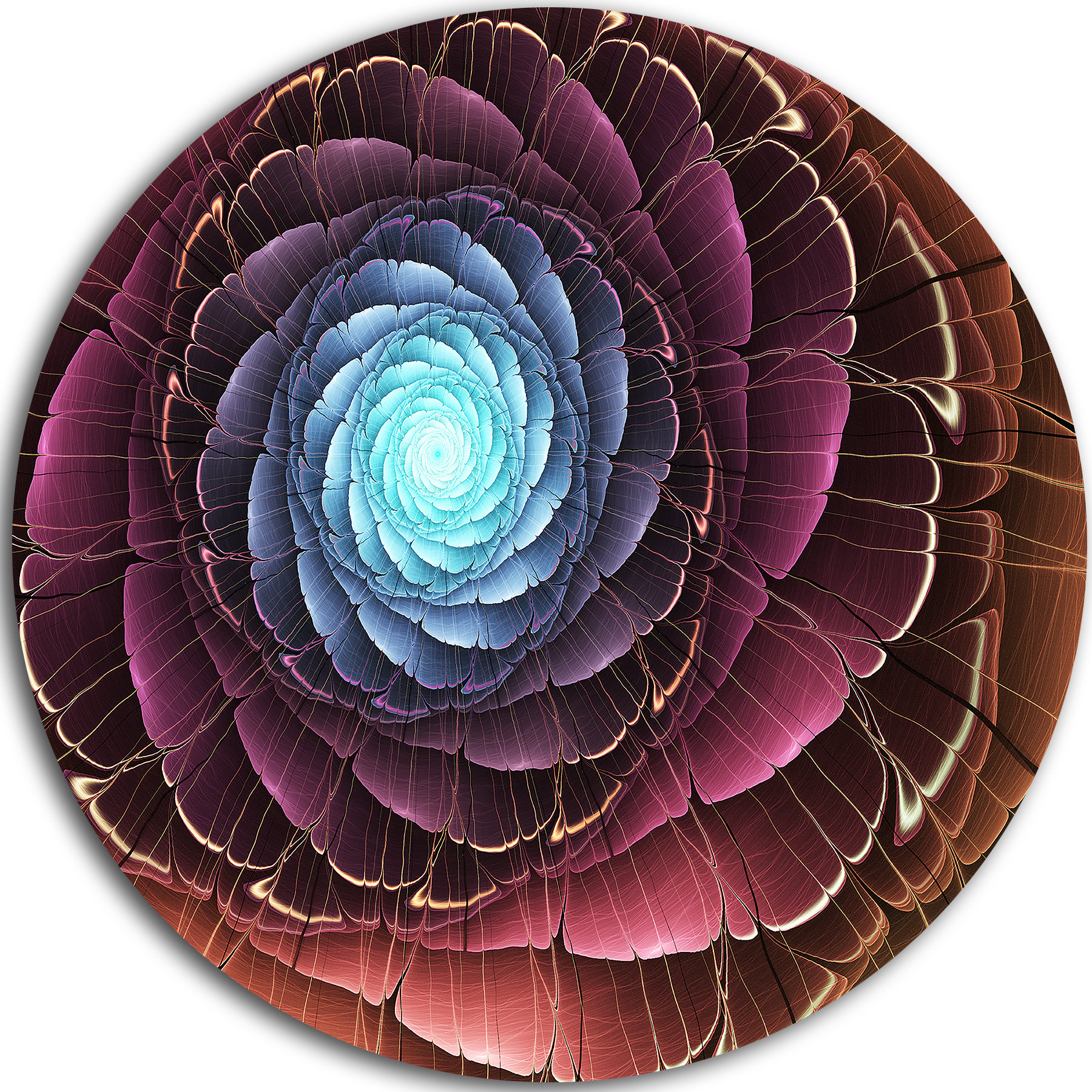 Fractal Flower Pink Brown Digital Art, Floral Round Wall Art, Disc of ...