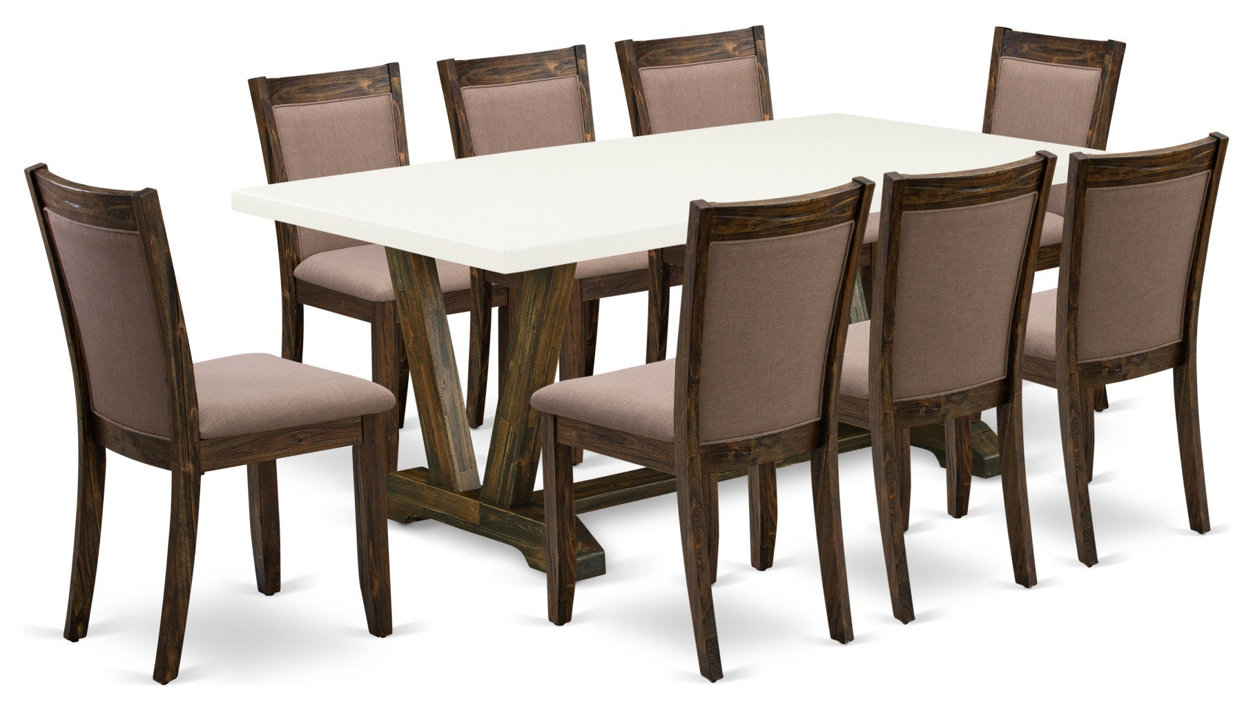V727Mz748-9 9-Piece Dining Set, Rectangular Table and 8 Parson Chairs ...