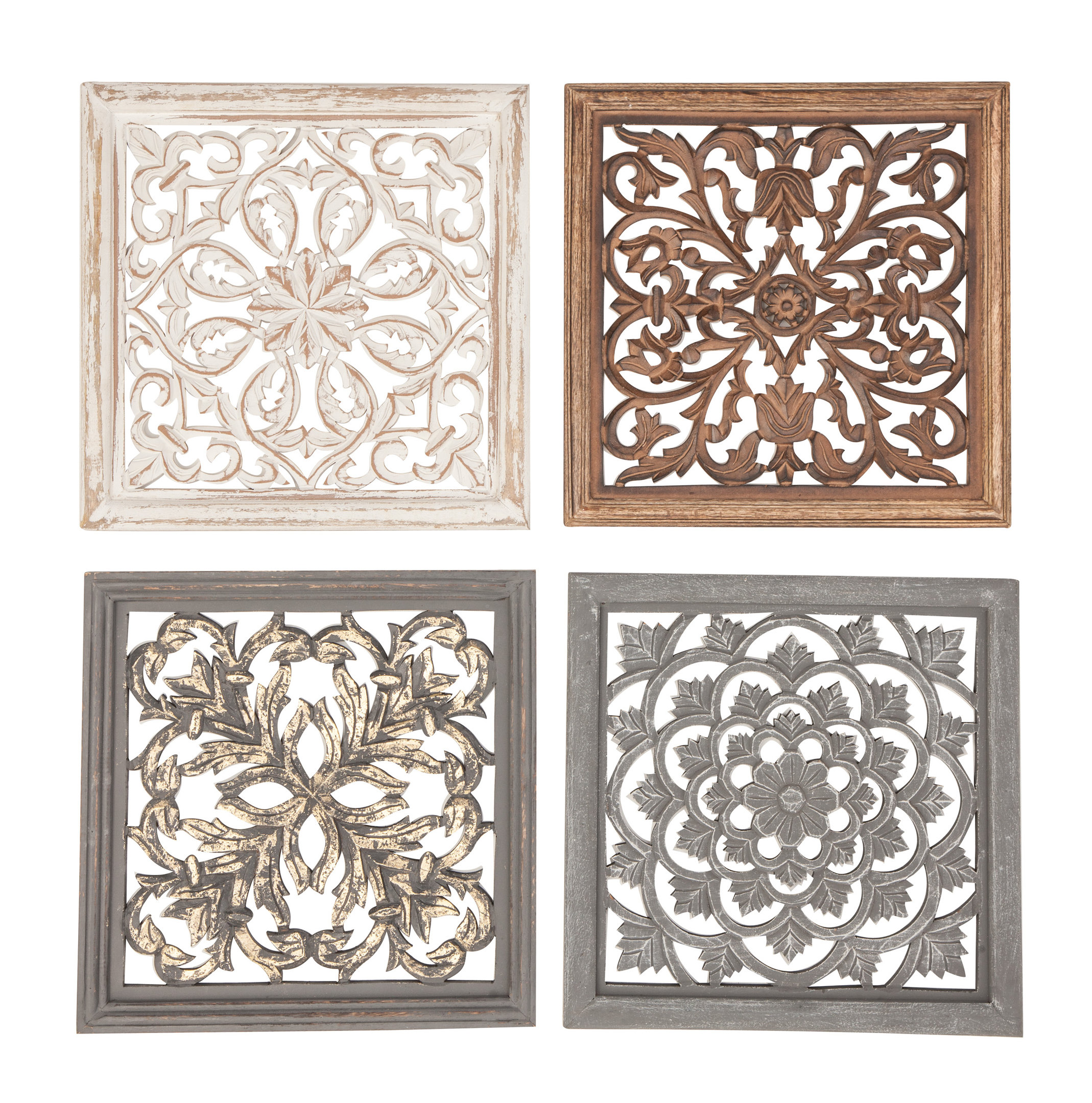 Victorian Square Botanical Scrollwork Wooden Wall Panels, Set of 4 ...
