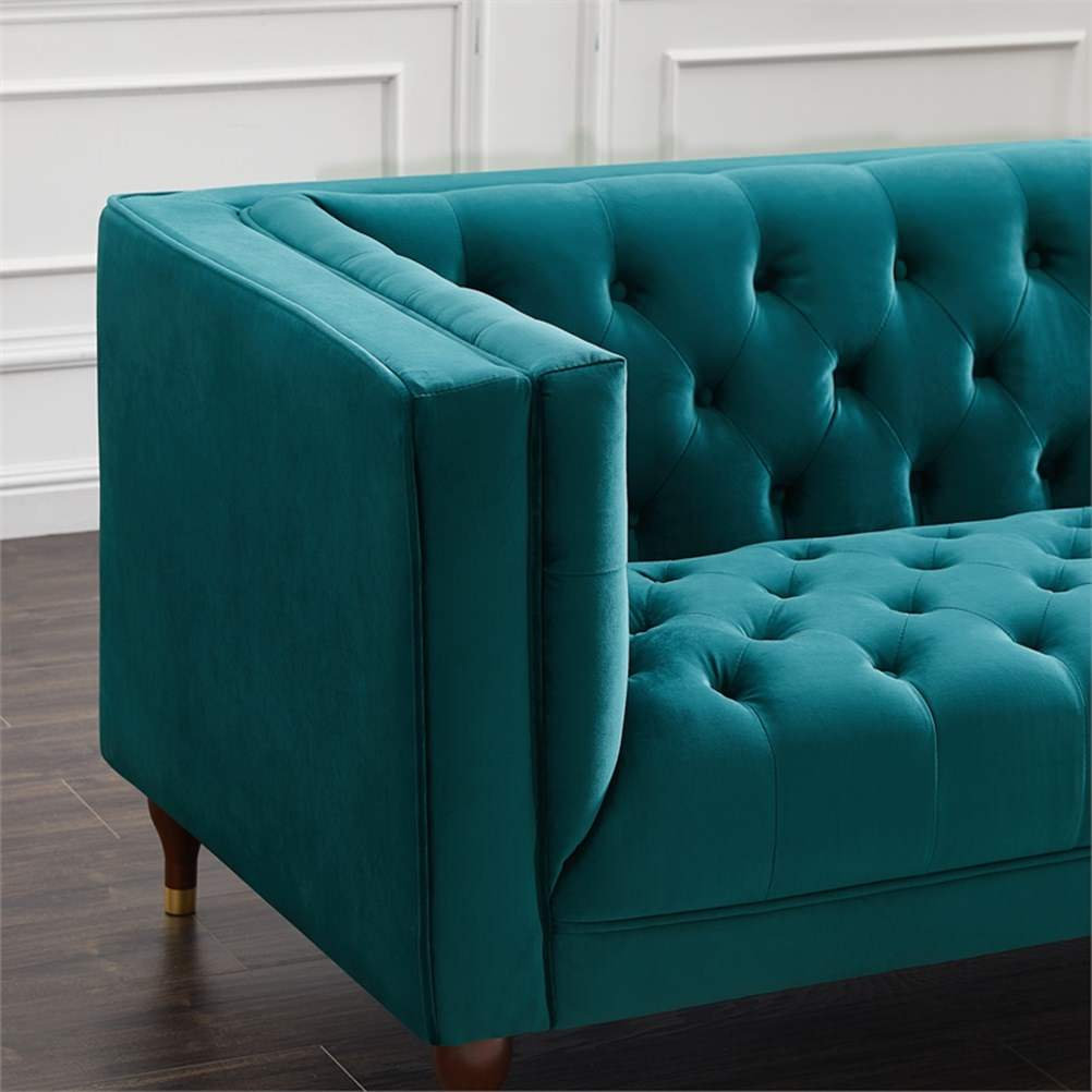 Clodine Mid-Century Tufted Tight Back Velvet Upholstered Sofa in ...