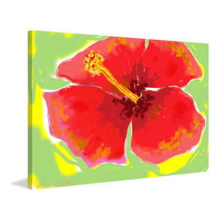 Marmont Hill, "Red Hibiscus" by Arthur Pina Painting Print on Wrapped ...
