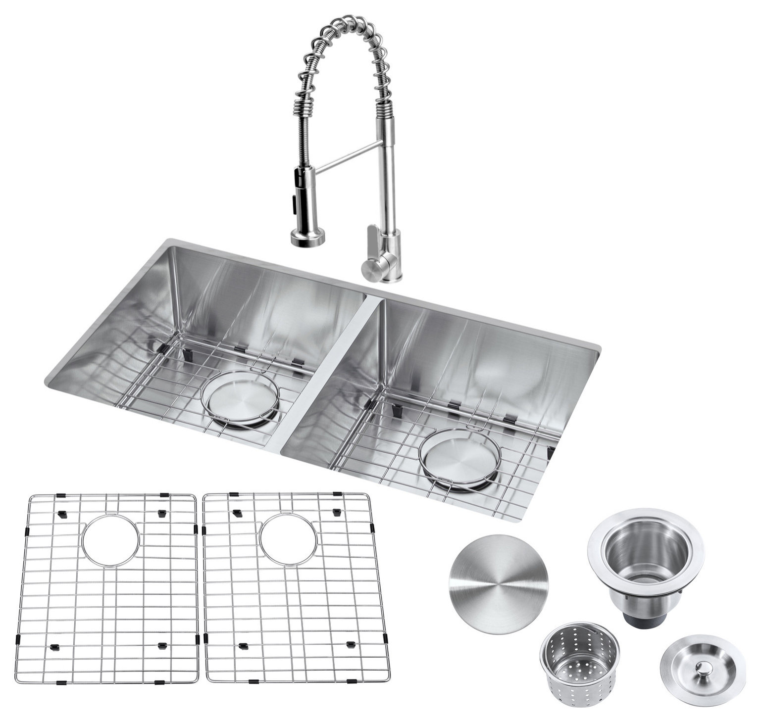 32"Undermount Kitchen Sink and Faucet Drain AssemblyandStrainer, Bottom ...