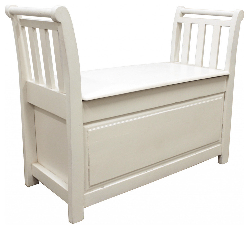 38" White Solid Wood Entryway Bench With Flip Top and High Sides ...