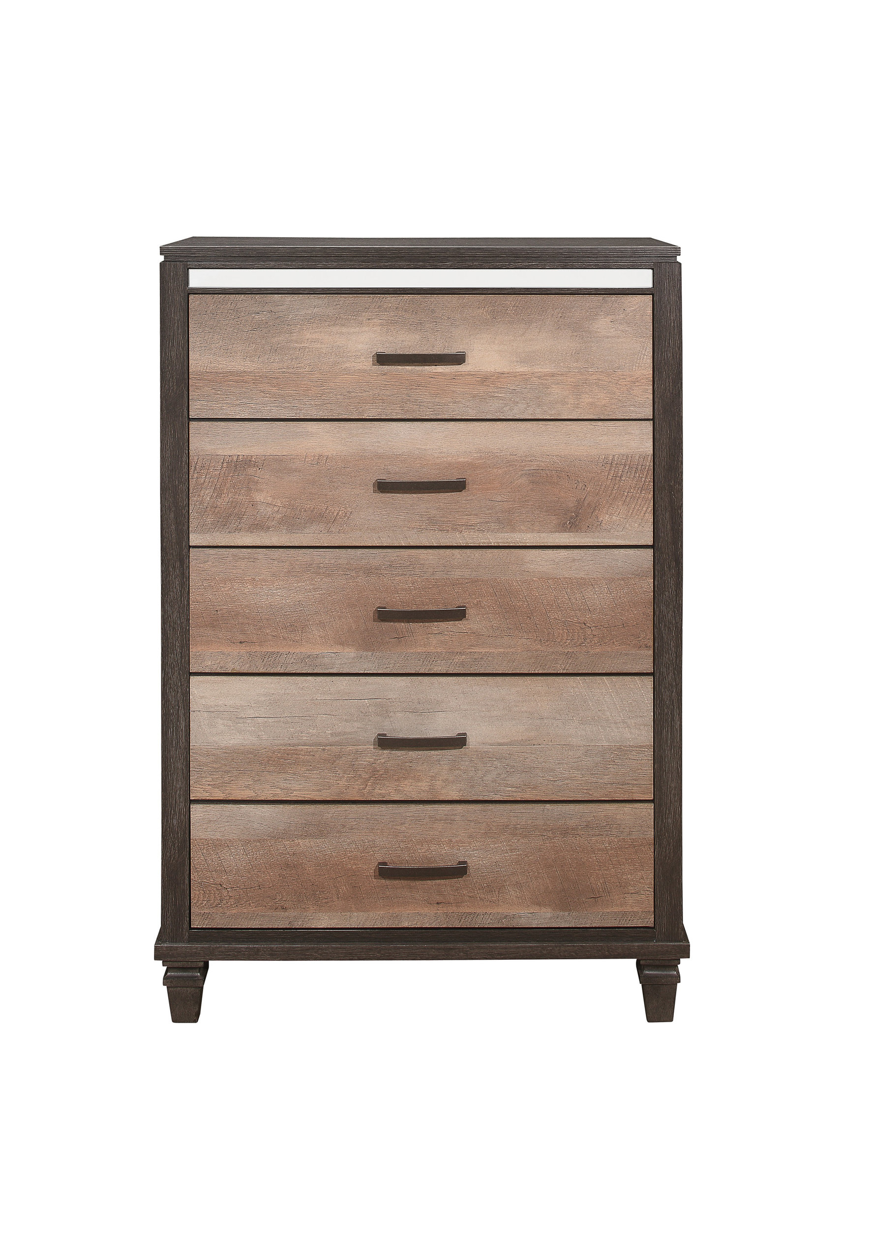 Two Tone 5 Drawer Wooden Chest with Grain Details and Mirror Trim ...