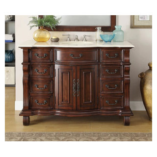 50 inch Cherry Wood Hopkinton Bathroom Sink Vanity Cream Marble Top ...