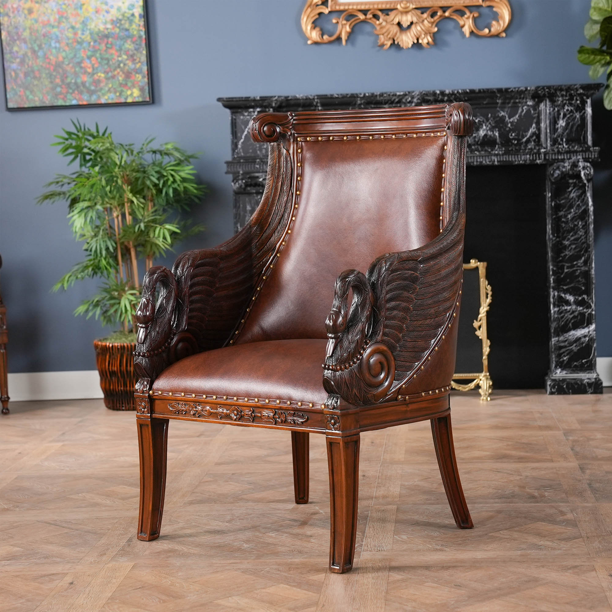 Mahogany Swan Arm Chair With Leather - Victorian - Armchairs And Accent ...