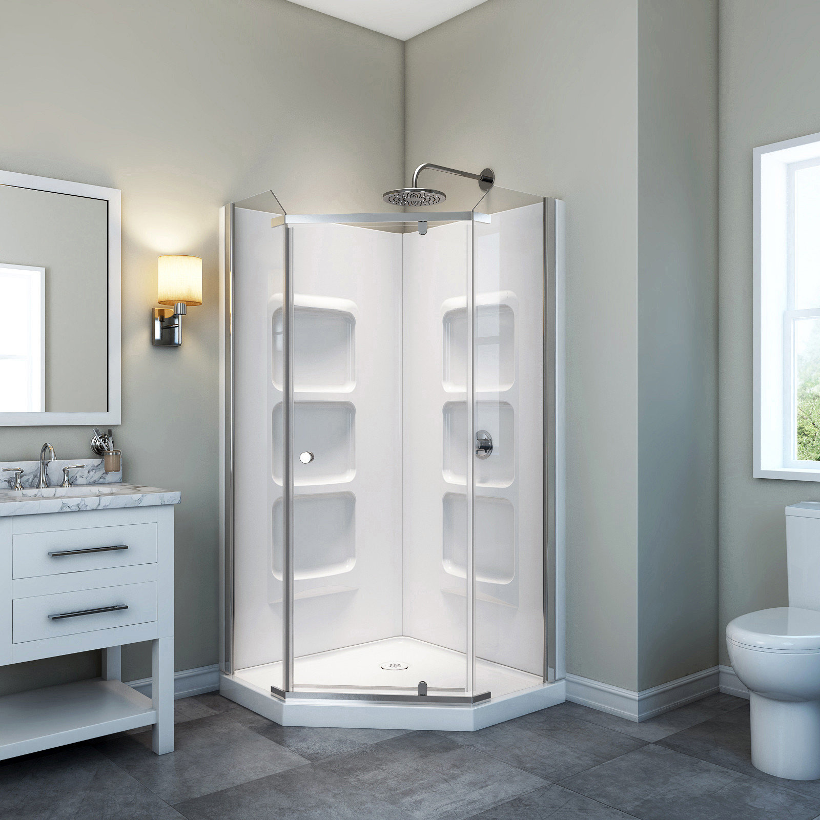 Nevada 36" Neo Angle Shower Enclosure Kit With Acrylic Base and Walls ...