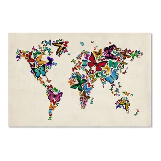 'Butterflies Map of the World II' Canvas Art by Michael Tompsett, 22" x ...