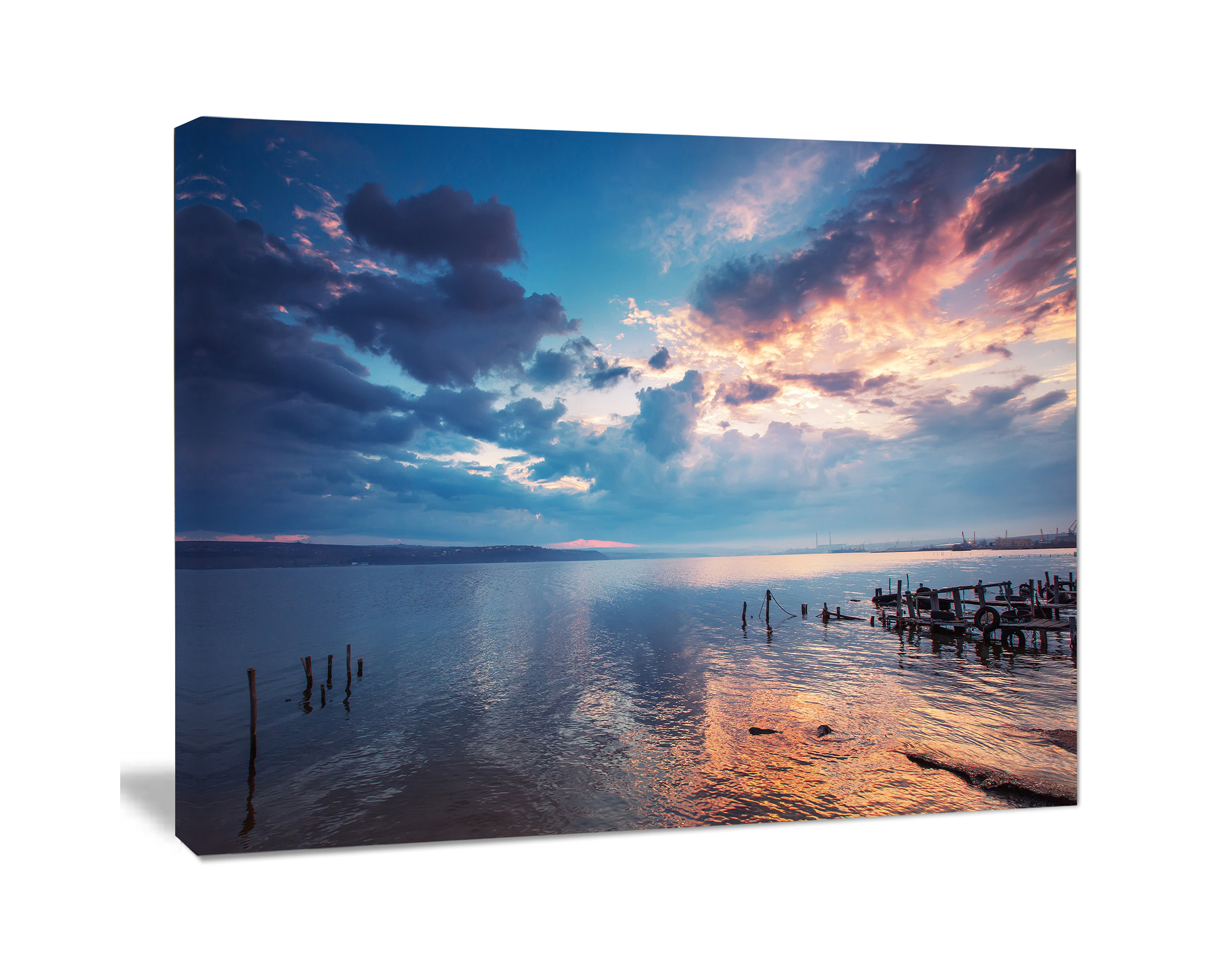 Dramatic Sky Over Sunset Lake, Large Landscape Canvas Art, 60"x28 ...