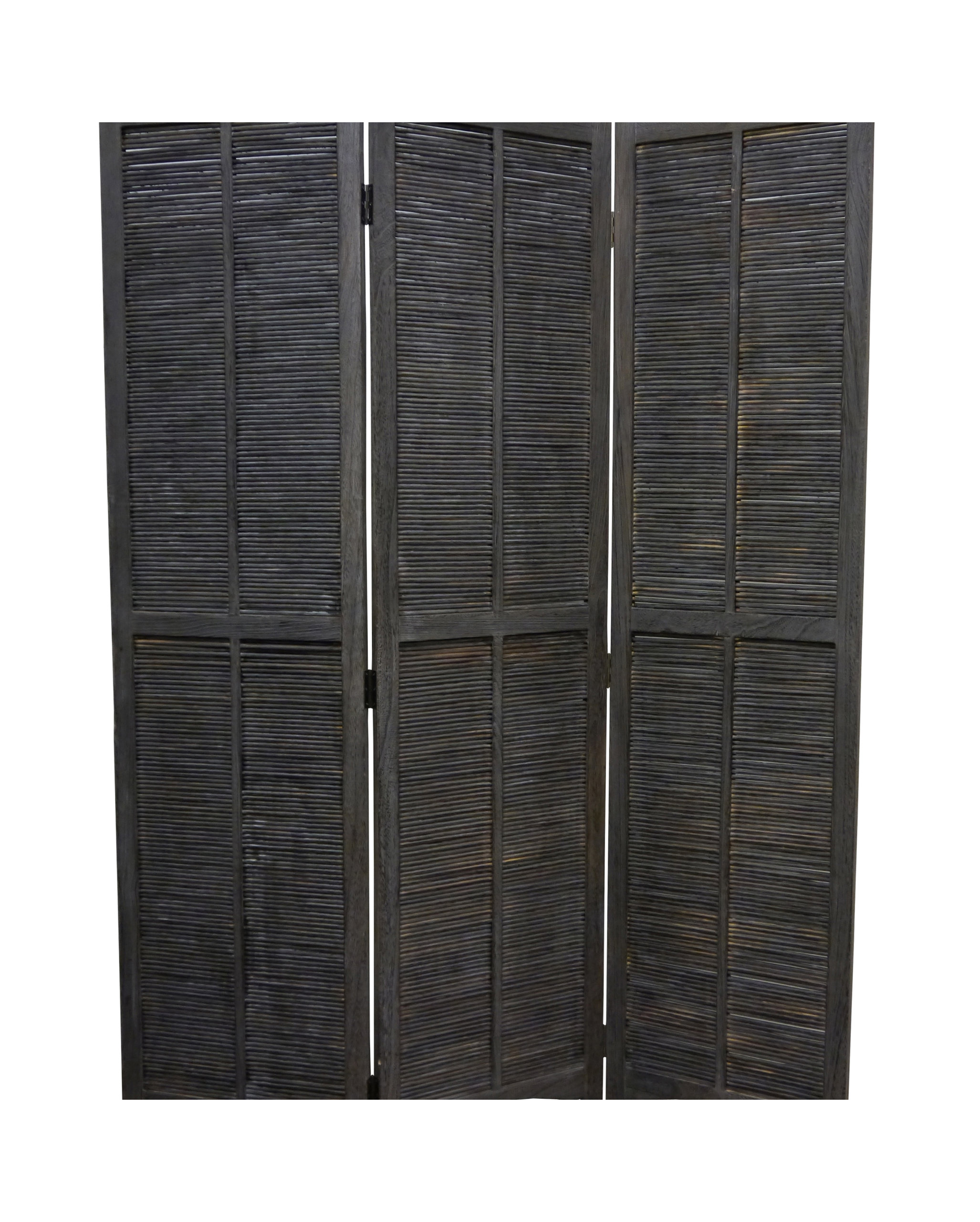 3 Panel Wooden Frame Room Divider with Bamboo Stripes, Dark Gray ...