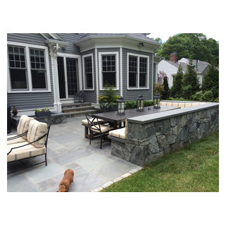 Wellesley, Ma - Bluestone Patio with Stone Bench, Steps & Walls - Patio ...