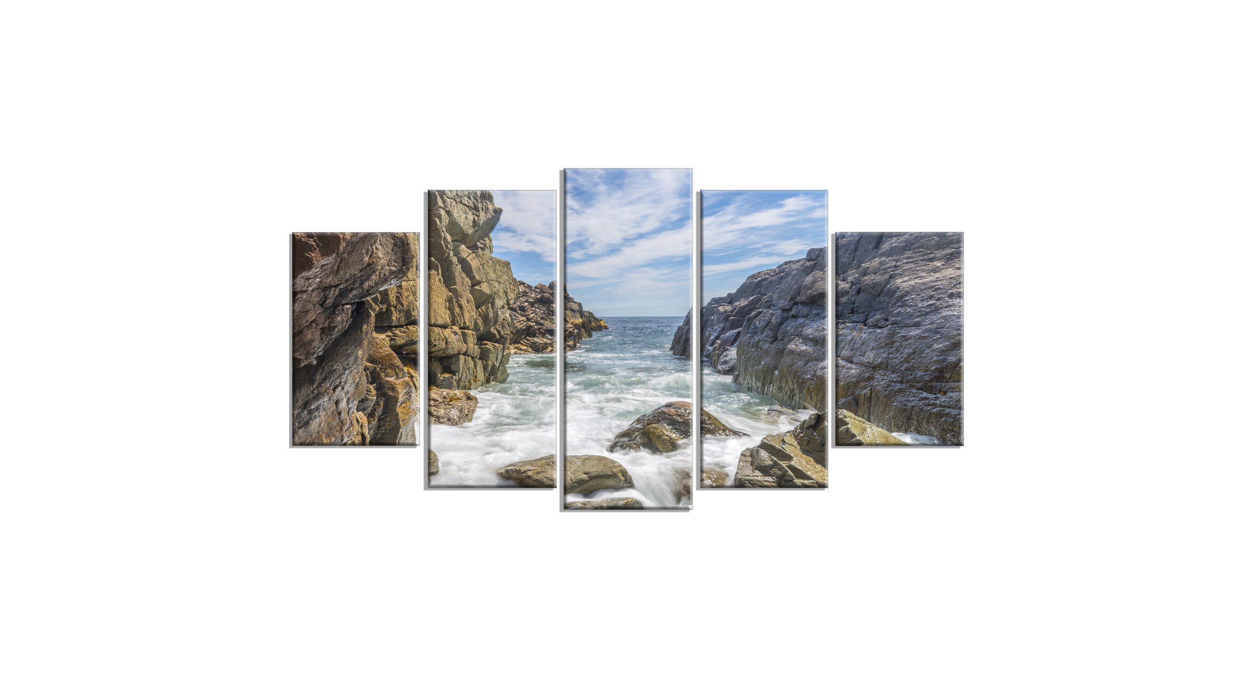 "Sea Waves Hitting Rocky Shore" Modern Metal Wall Art, 60"x32" - Beach ...