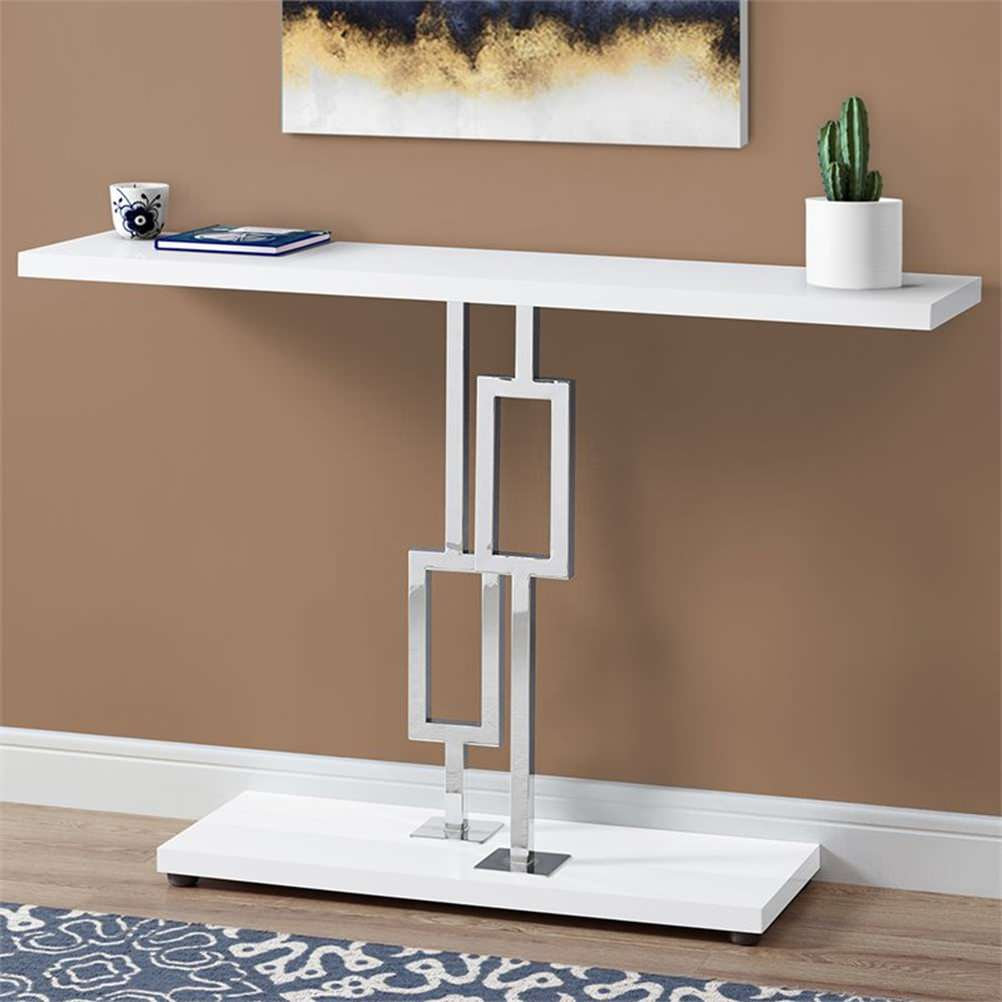 Accent Table Console Entryway Narrow Sofa Bedroom Metal Glossy White ...