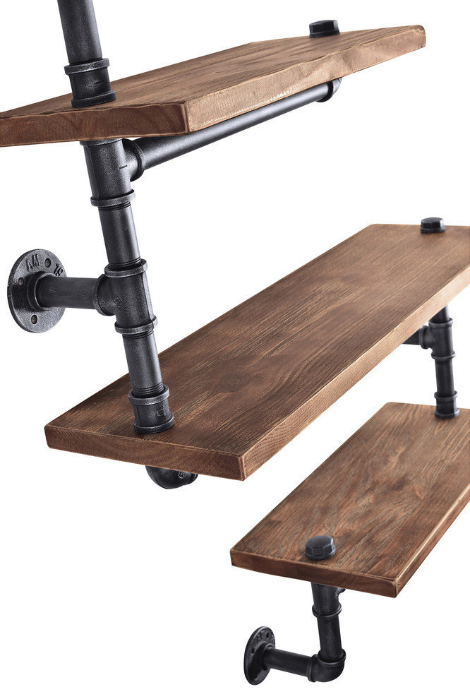 Mona Industrial Floating Pipe Wall Shelf, Silver Brushed Gray ...