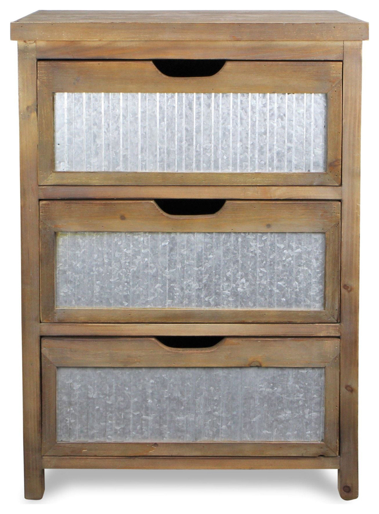30" Rustic Brown Wood and Galvanized Metal End Table With 3-Drawers ...