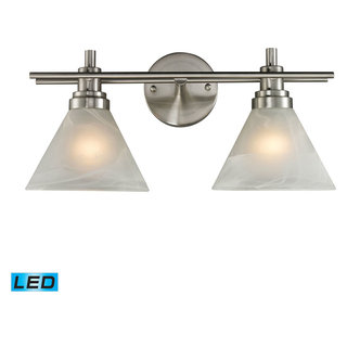 Pemberton 1-Light LED Vanity, Brushed Nickel and Marbelized White Glass ...