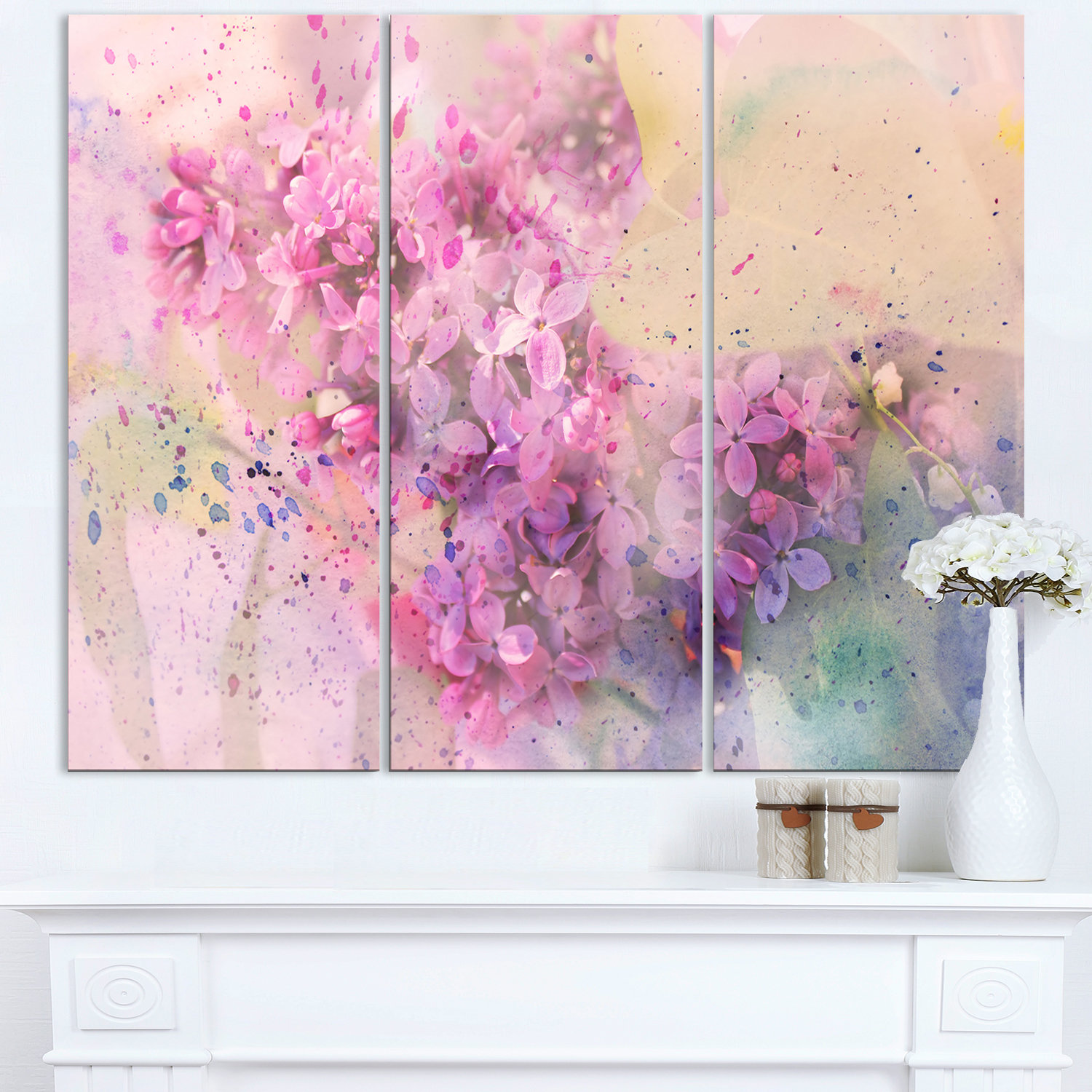 "Twig of Lilac Flowers" Wall Art Canvas, 36"x28" 3 Panel - Contemporary ...