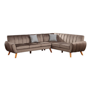 Lynn 2-Piece L Shaped Sectional Sofa, Vertical Tufting, Velvet, Taupe ...