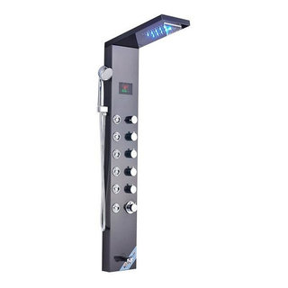 Brushed Nickel LED Shower Panel With Massage Jets Waterfall Rainfall ...