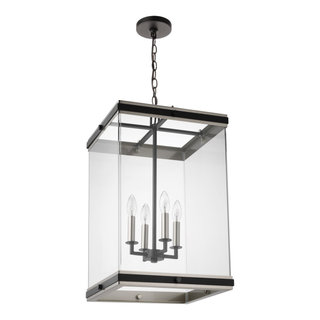 Crossroads 4-Light Foyer Pendant, Matte Black With Clear Glass ...