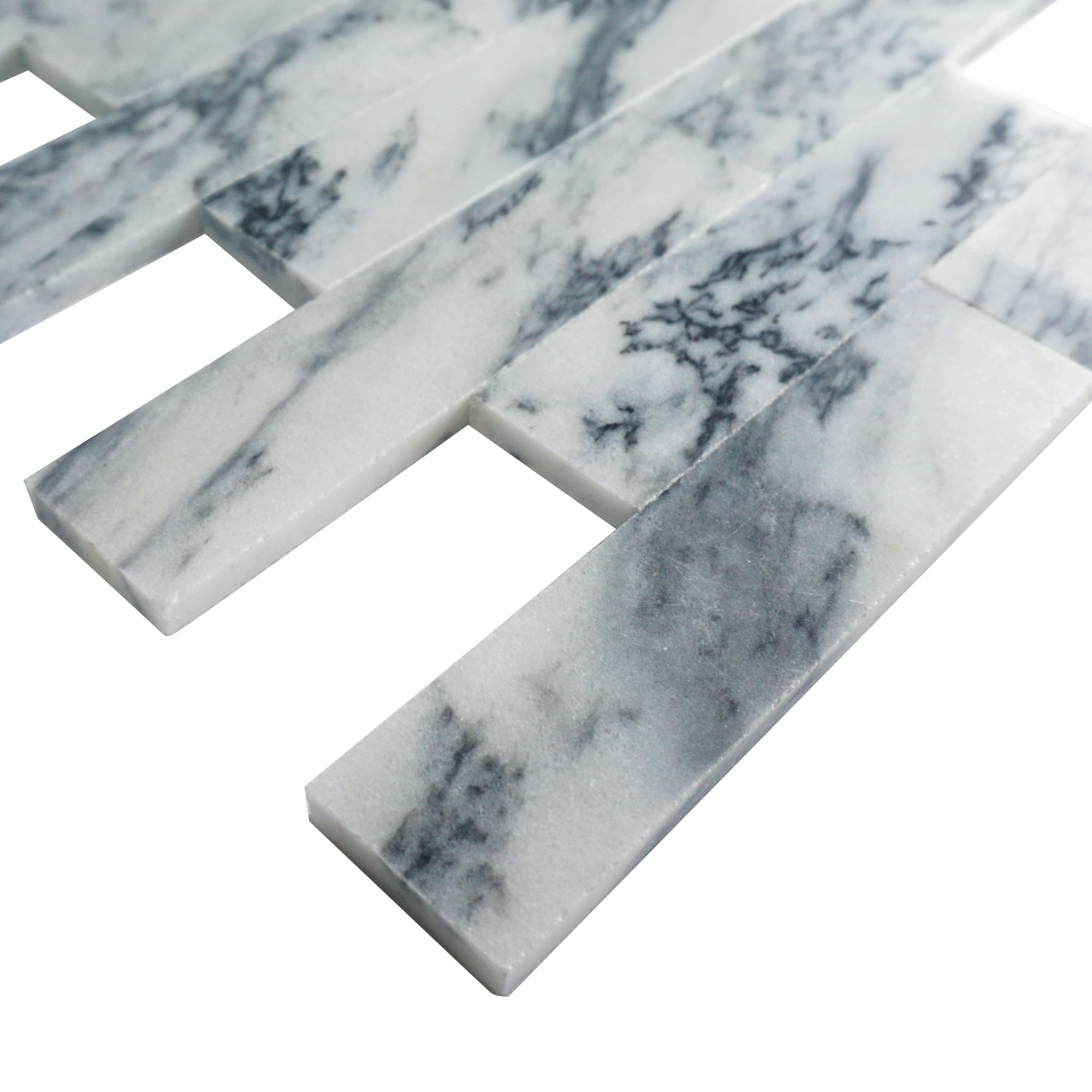 Tnmsg-06 White And Blue Polished Marble 2x8 Subway Tile Backsplash ...