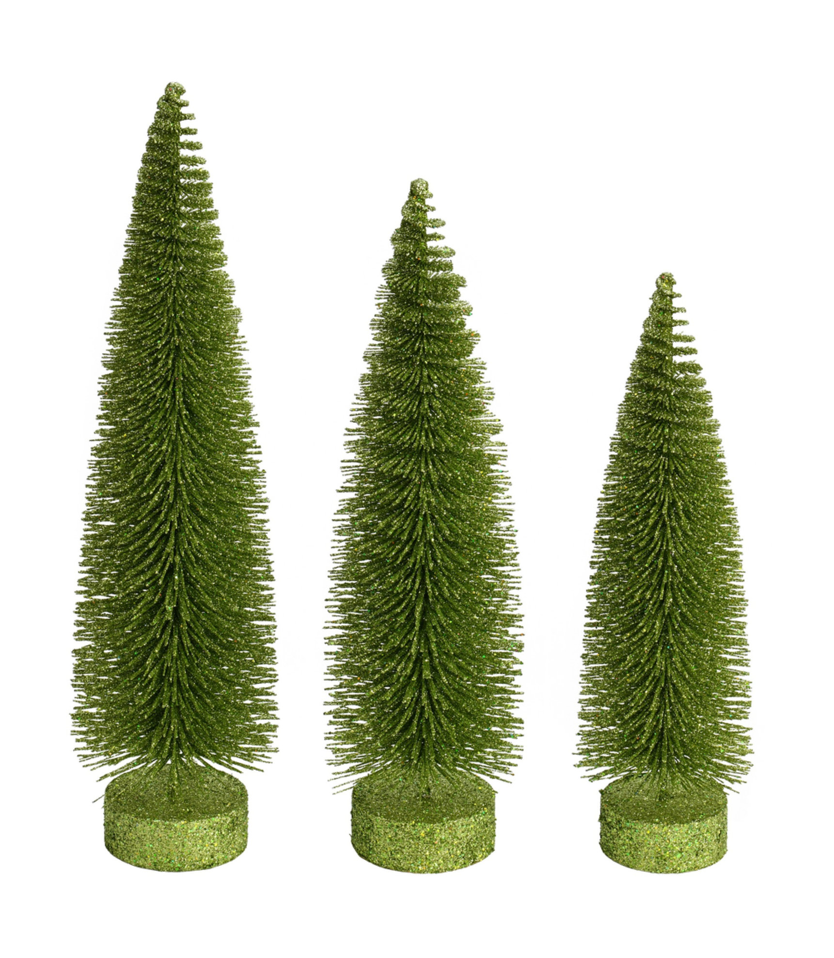 12"-14"-16" Lime Glitter Oval Tree 3-Piece Set - Contemporary - Holiday ...