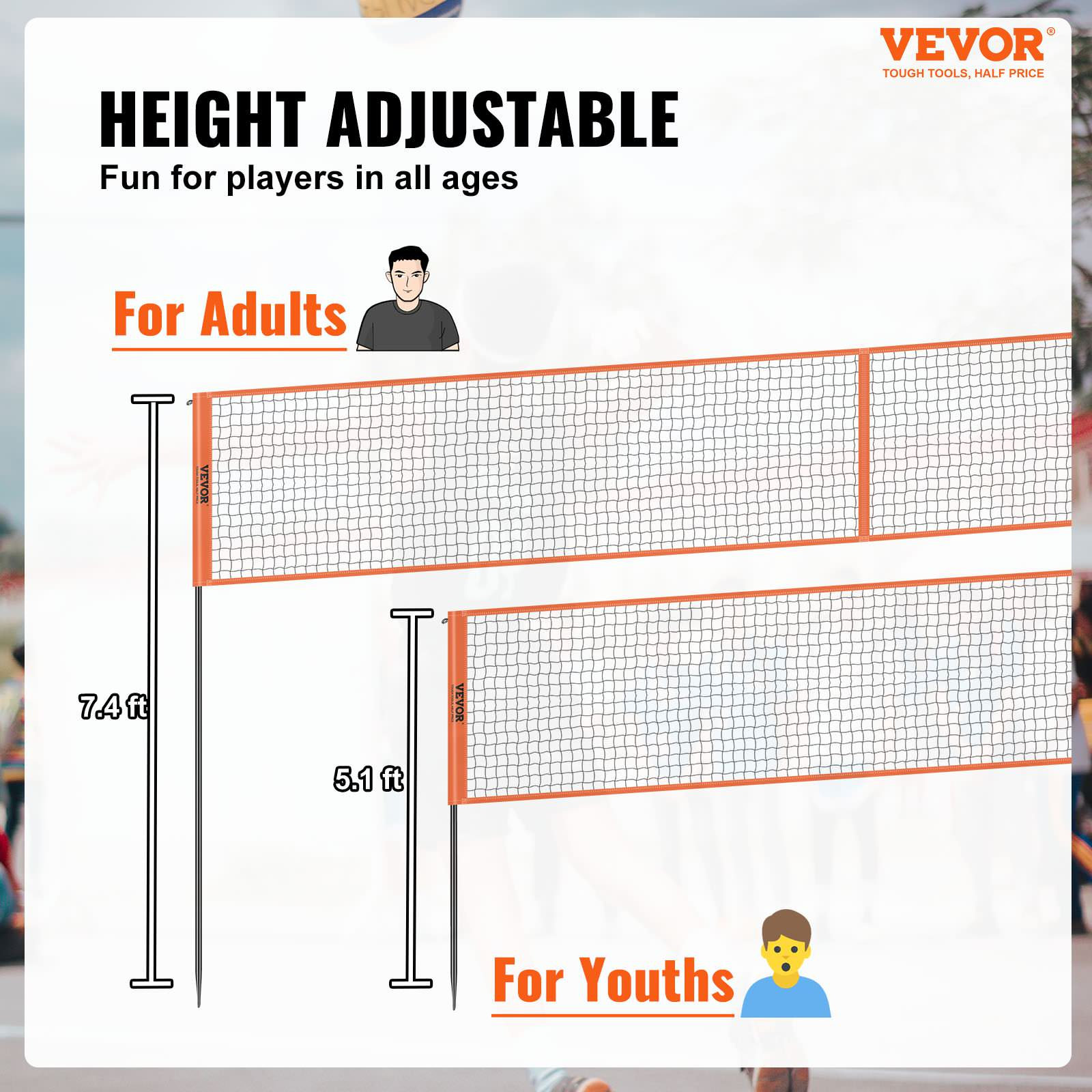 VEVOR 4-Way Volleyball Net Adjustable Volleyball Game Set with Ball ...