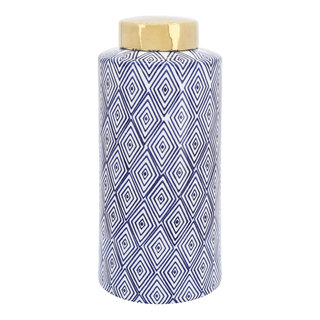 Ceramic 13"H Diamond Jar With Lid, Blue, 6x6x13" - Contemporary ...