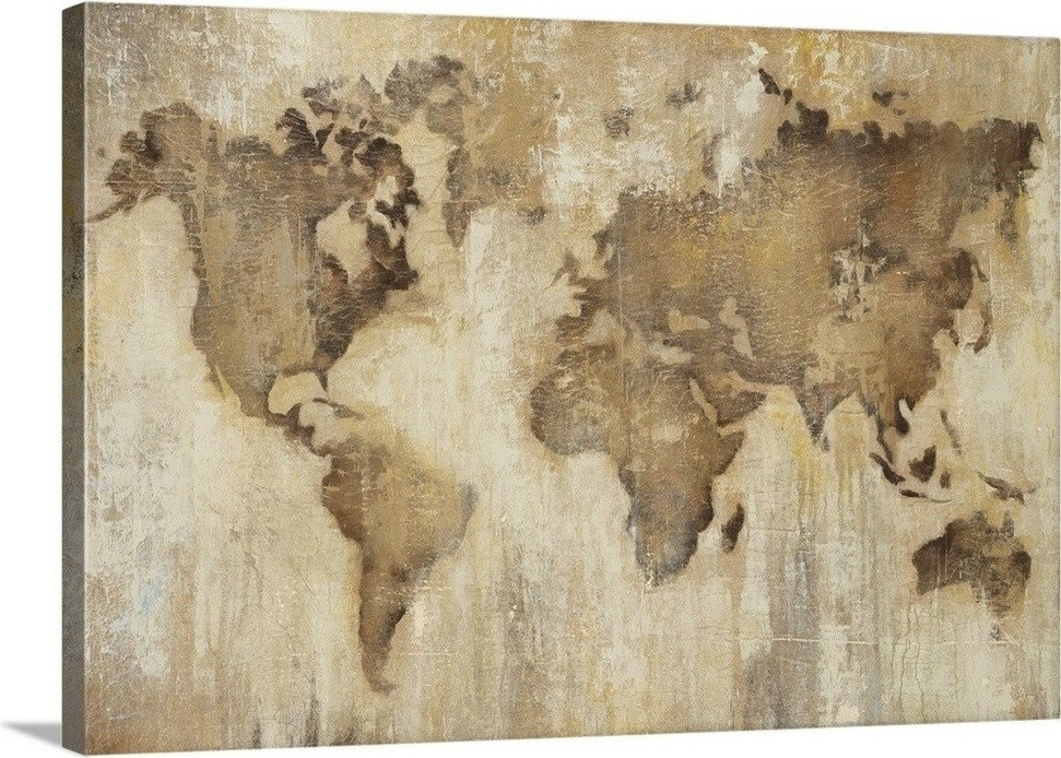 "Map of the World" Wrapped Canvas Art Print, 24"x16" - Contemporary ...