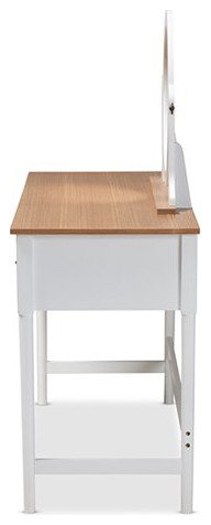 Transitional Vanity Table, Adjustable Round Mirror & 3 Storage Drawers ...