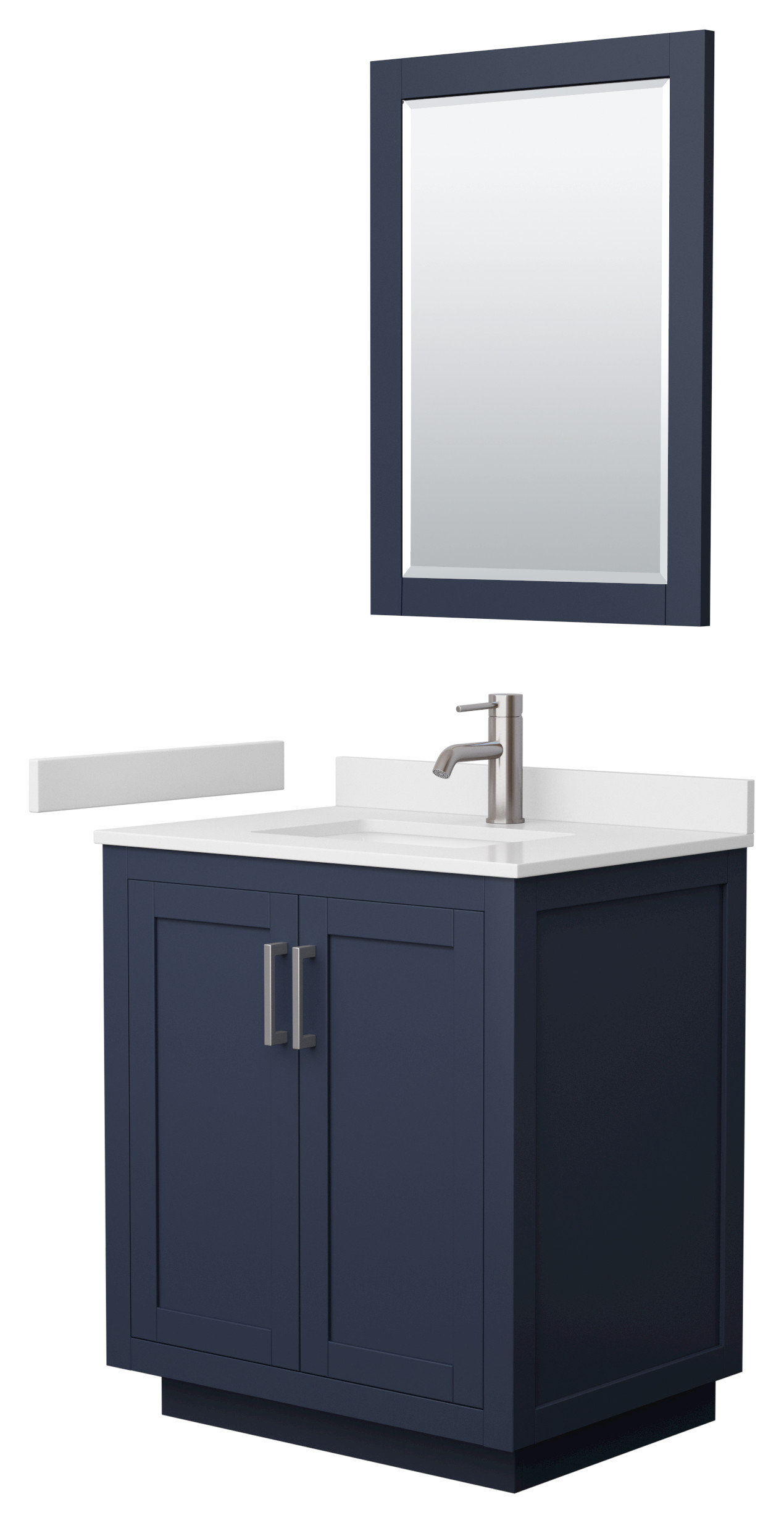 Miranda 30" Dark Blue Single Vanity, White Marble Top, Nickel Trim, 24 ...